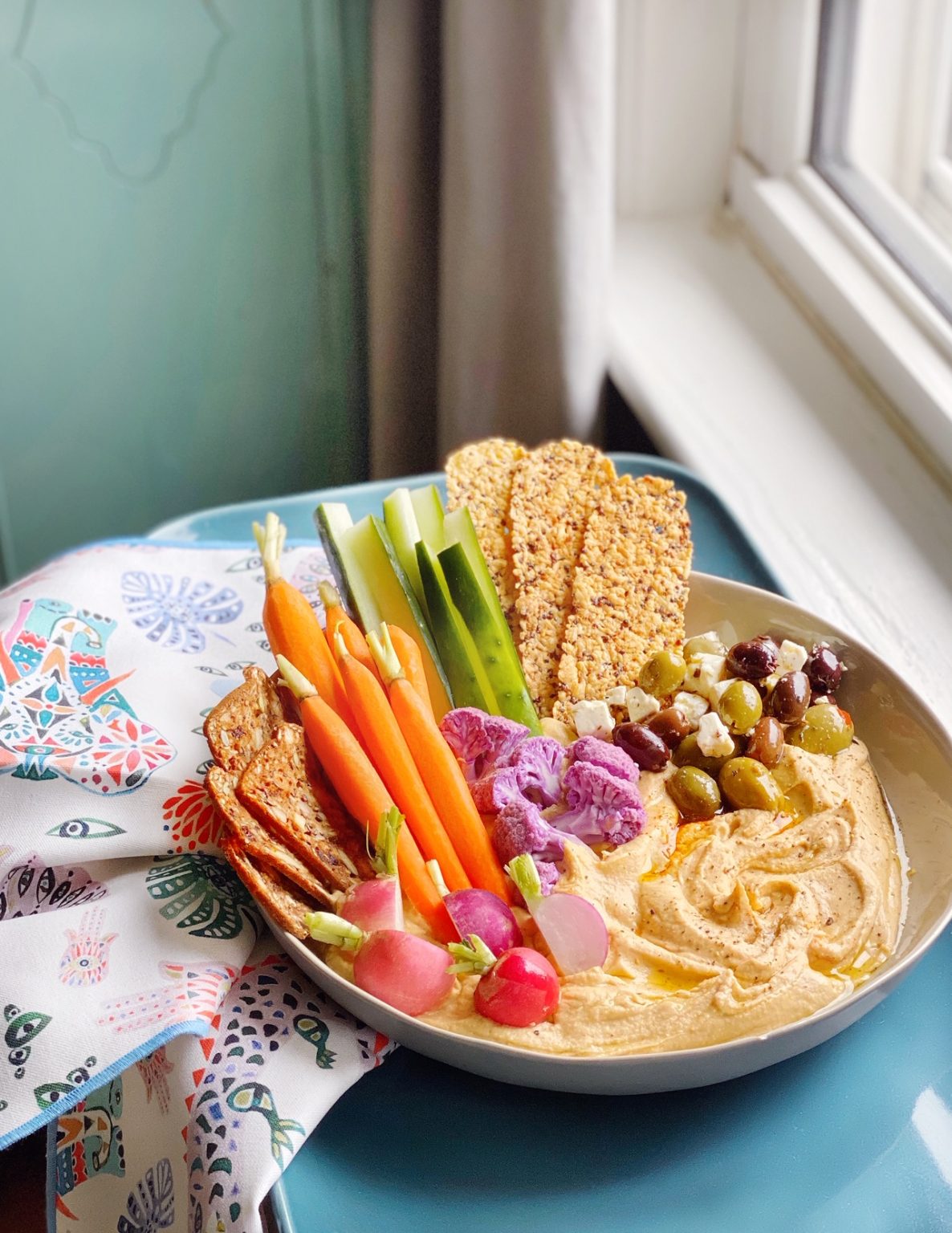 Roasted Garlic Hummus Mezze Platter. - DomestikatedLife